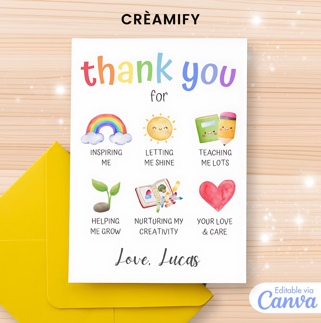 Editable Teacher Thank You Card: Rainbow Design (digital Download) - Etsy