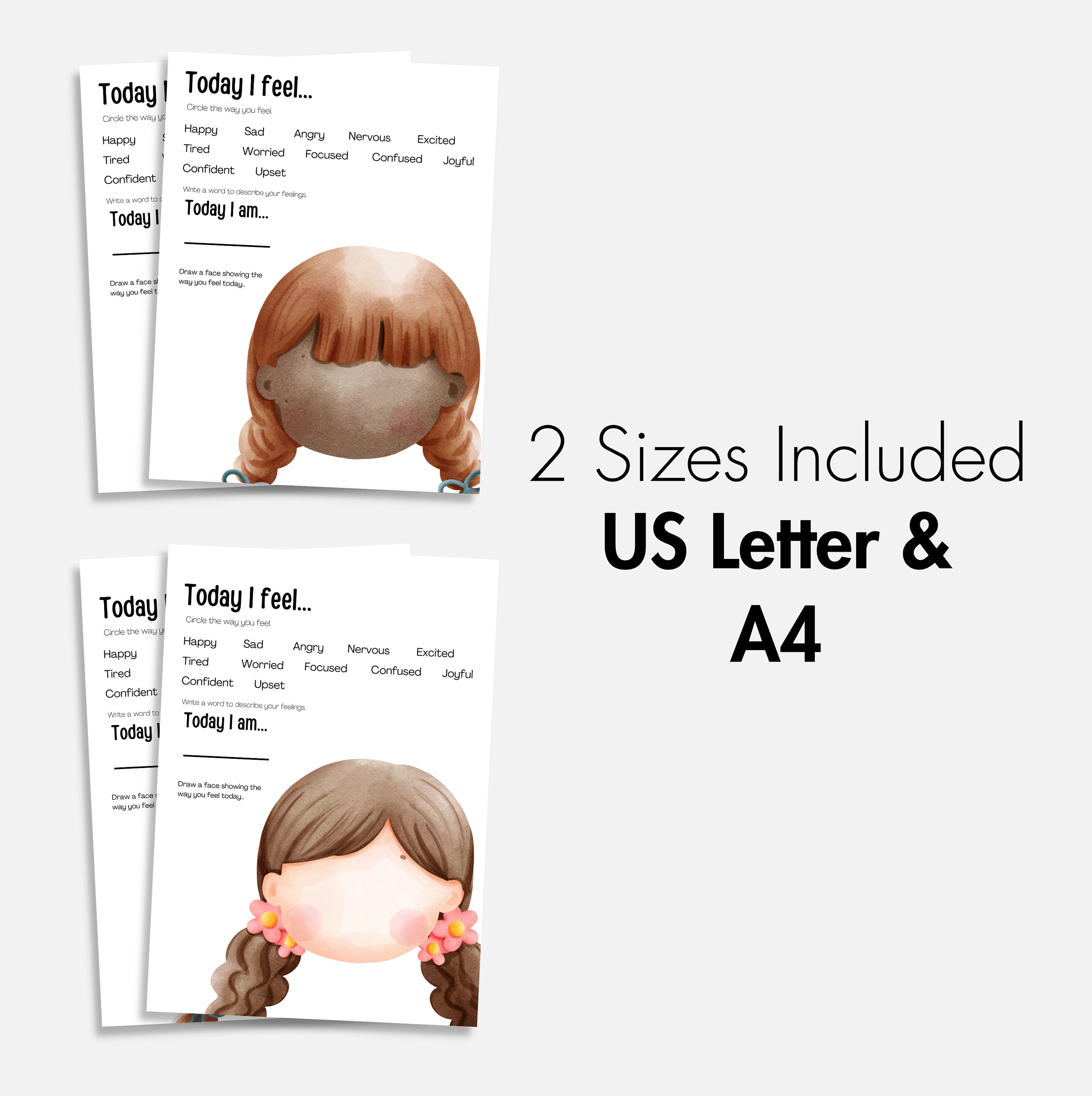 Printable Kids Emotions Explorer: Today I Feel Activity Bundle Girls ...