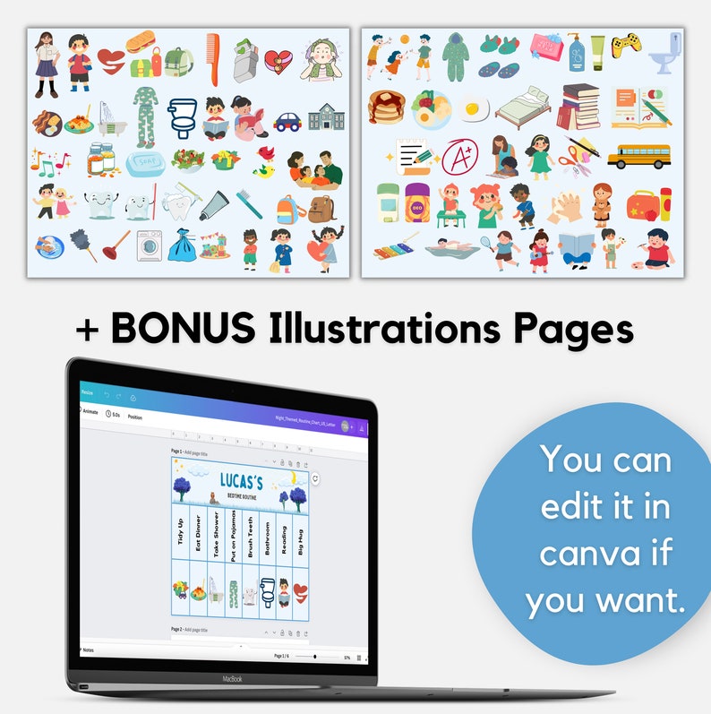 Bedtime Routine Chart • Printable Routines • Editable Checklist ...