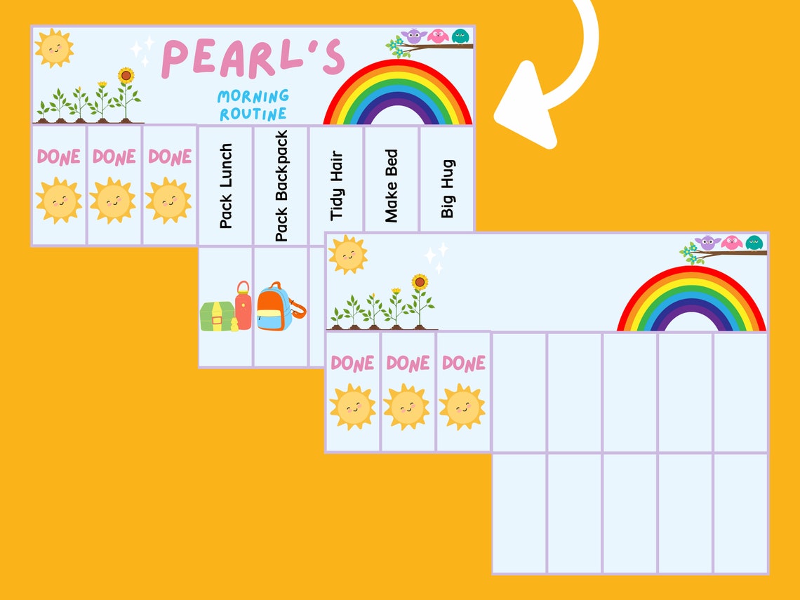 Kids & Toddlers Interactive Routine Chart Printable Rainbow Themed Flip ...
