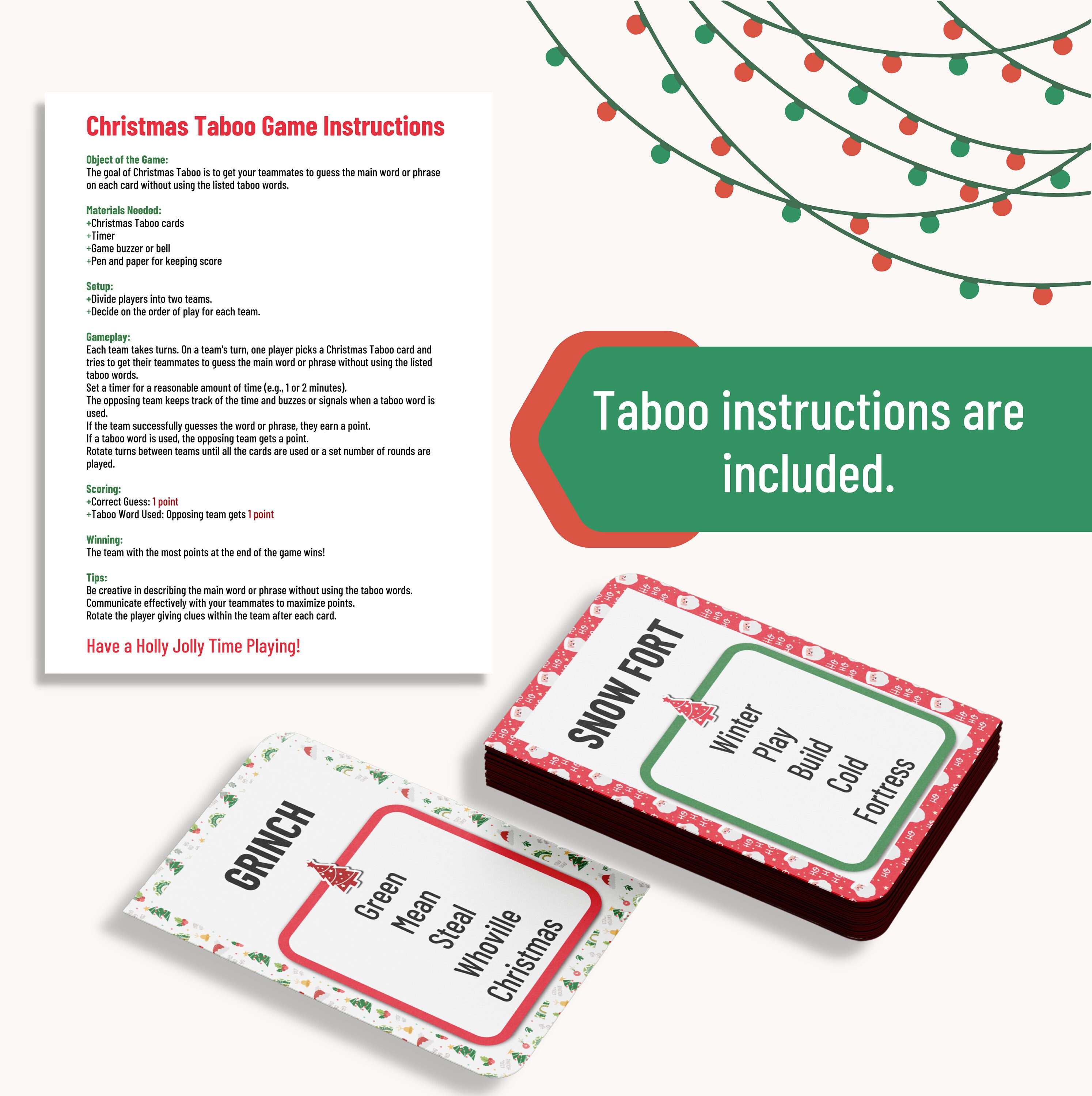 Christmas Taboo Game Cards | Don't Say | Family Party Activity | Xmas ...