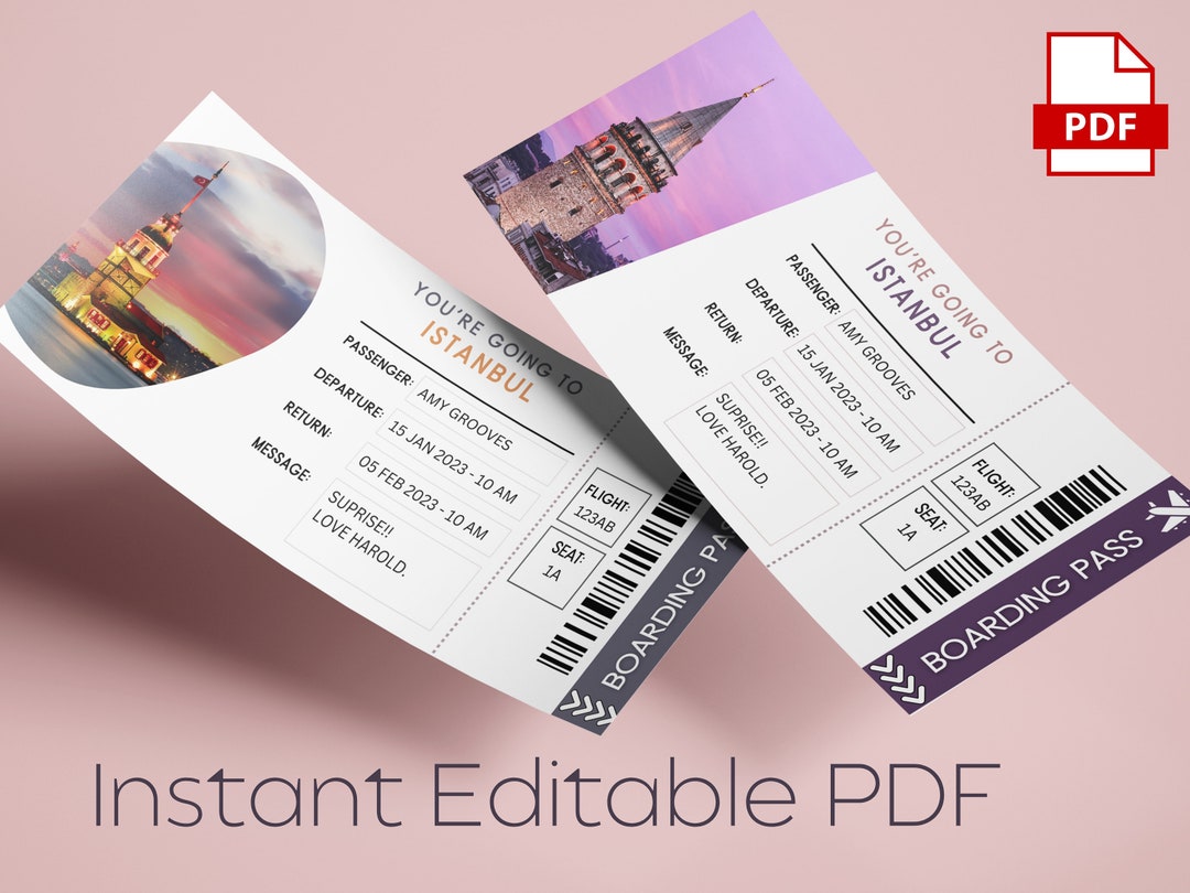 Istanbul Surprise Trip Boarding Pass: Editable Souvenir (PDF) - Etsy