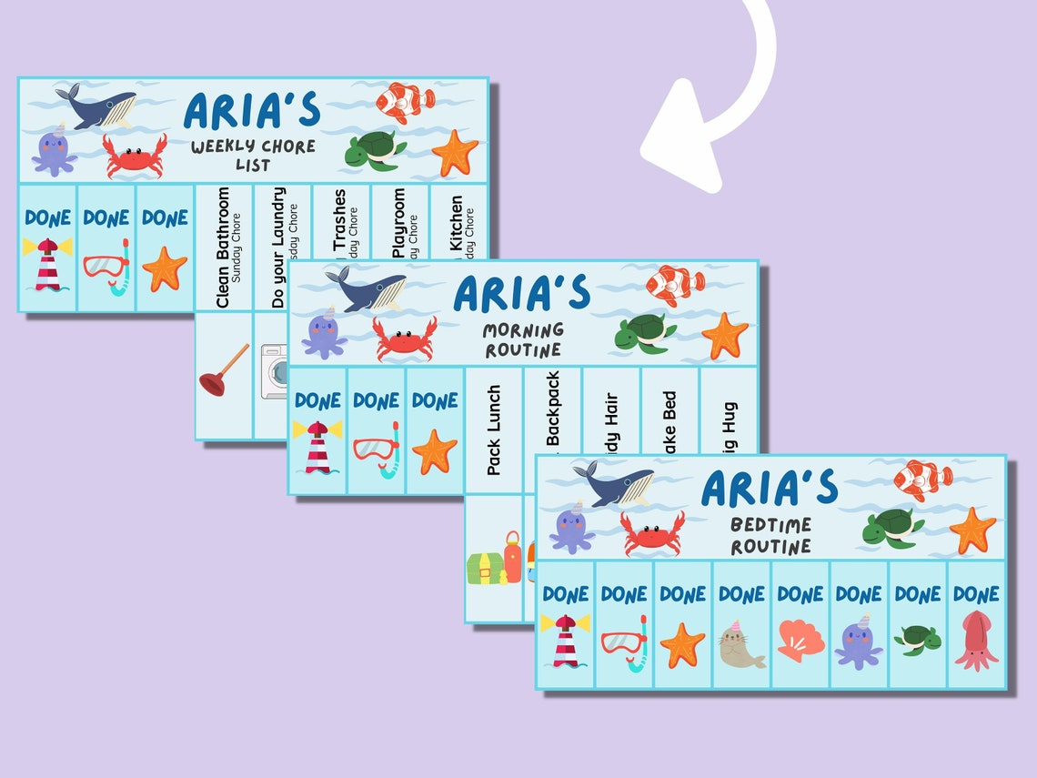 Foldable Interactive Routine Chart Bundle Printable Ocean Themed Flip ...