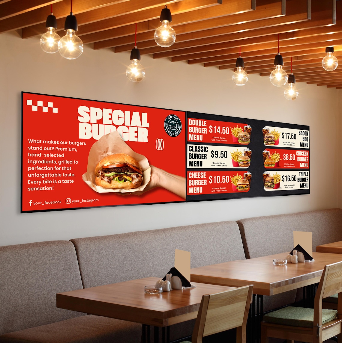 Digital Menu Board for Burger Shop | Fast Food Combo Meal Screen ...