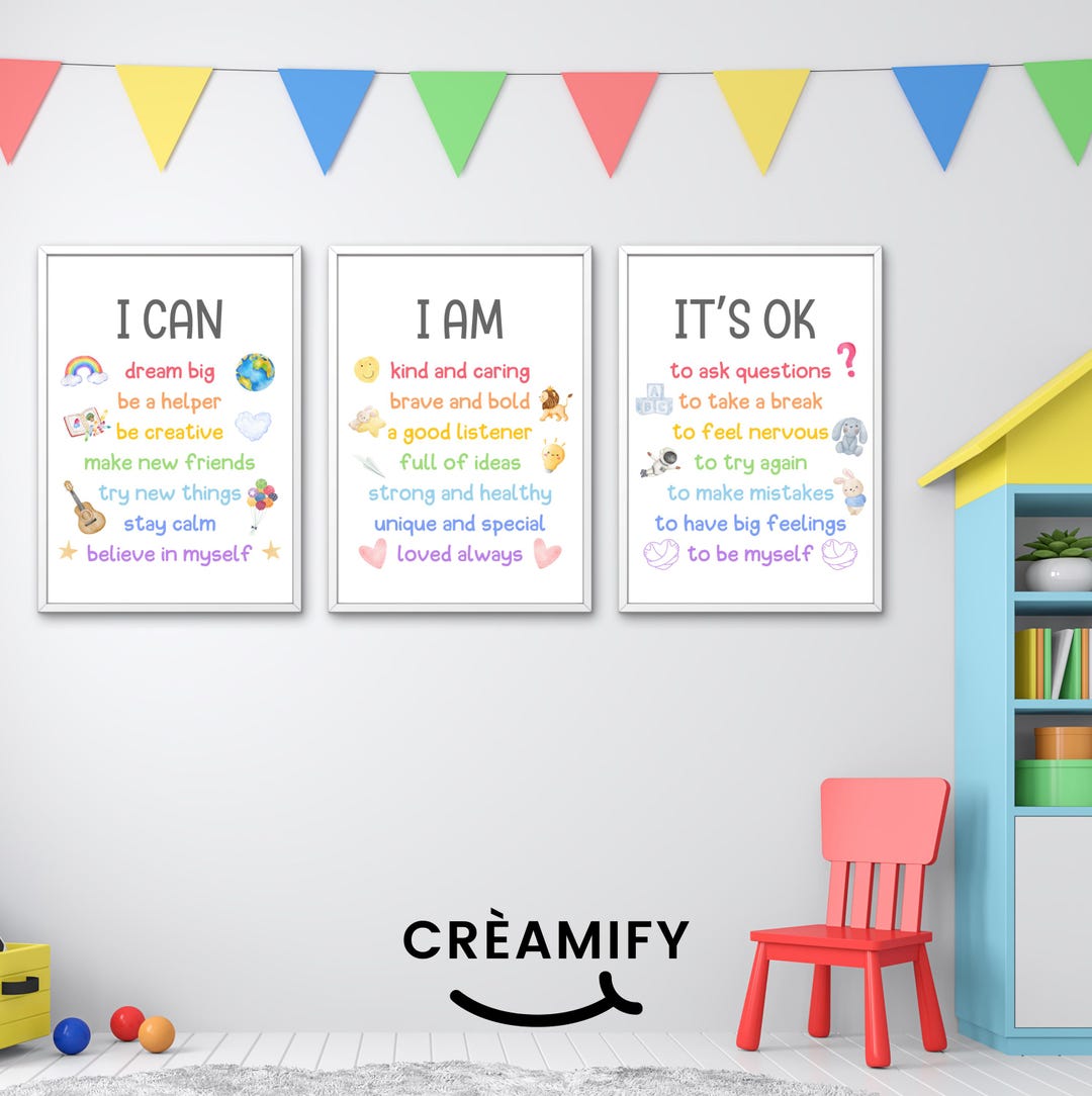 Kids Affirmation Poster Set - Positive Wall Art for Children’s Room ...