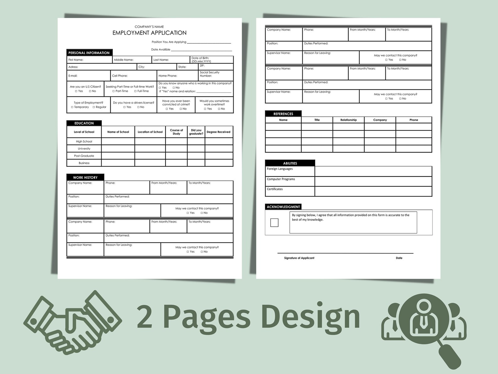 Editable Employment Application Form Template • Job Application Form ...