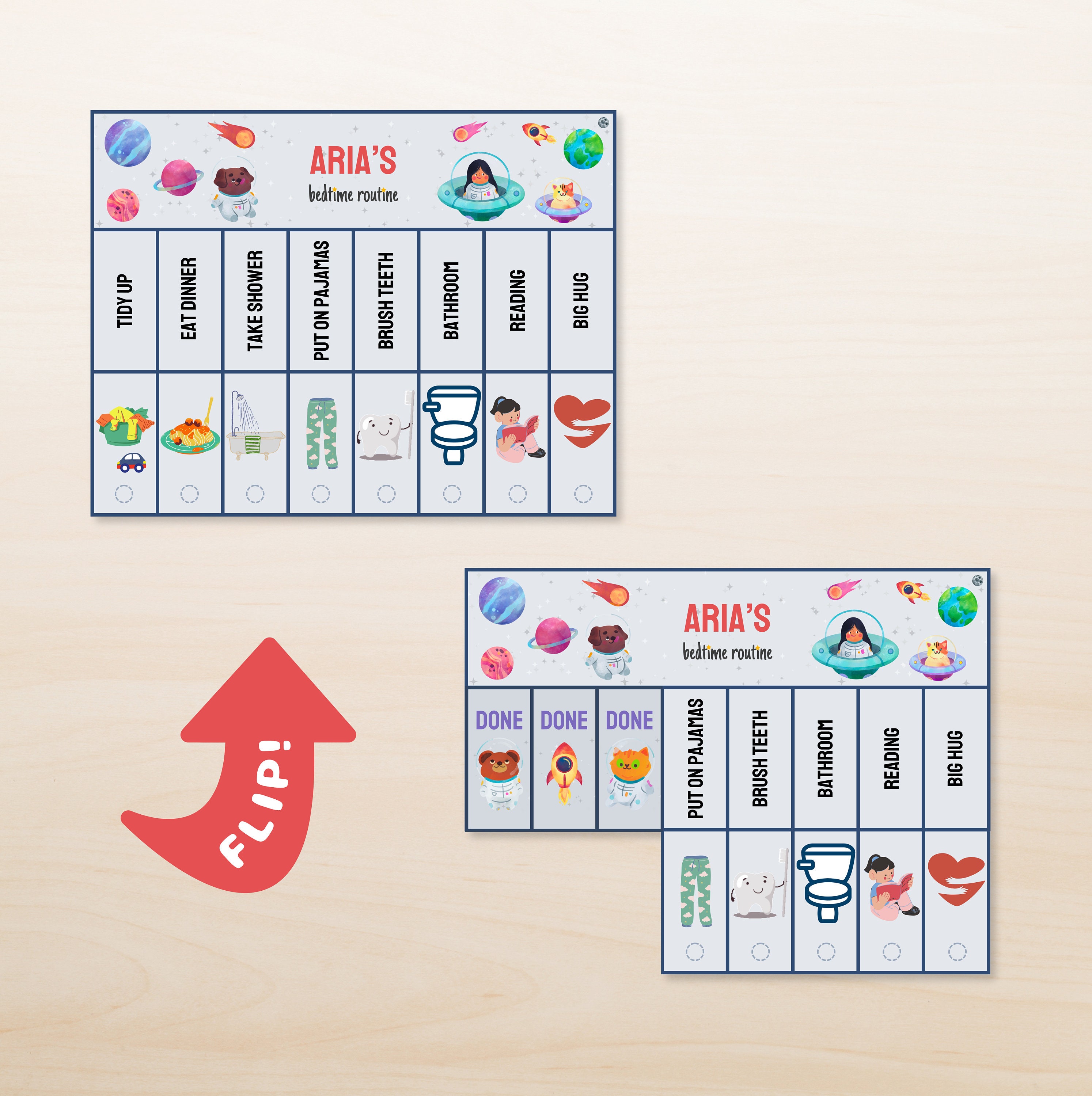 Kids Interactive Routine Chart Bundle • Printable Space Themed Flip ...