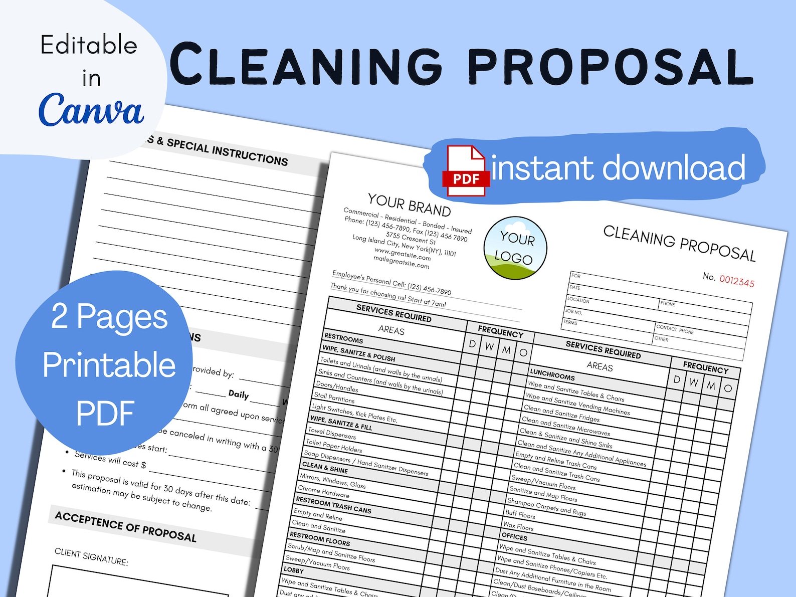 Cleaning Service Proposal Template: Commercial Business (PDF, Canva) - Etsy