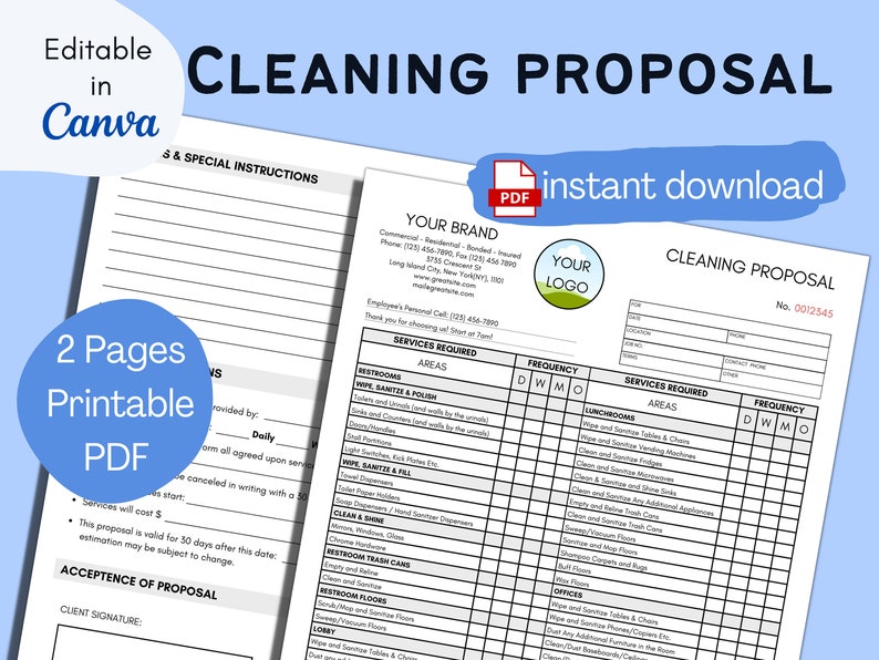 Cleaning Service Proposal Template: Commercial Business (PDF, Canva) - Etsy