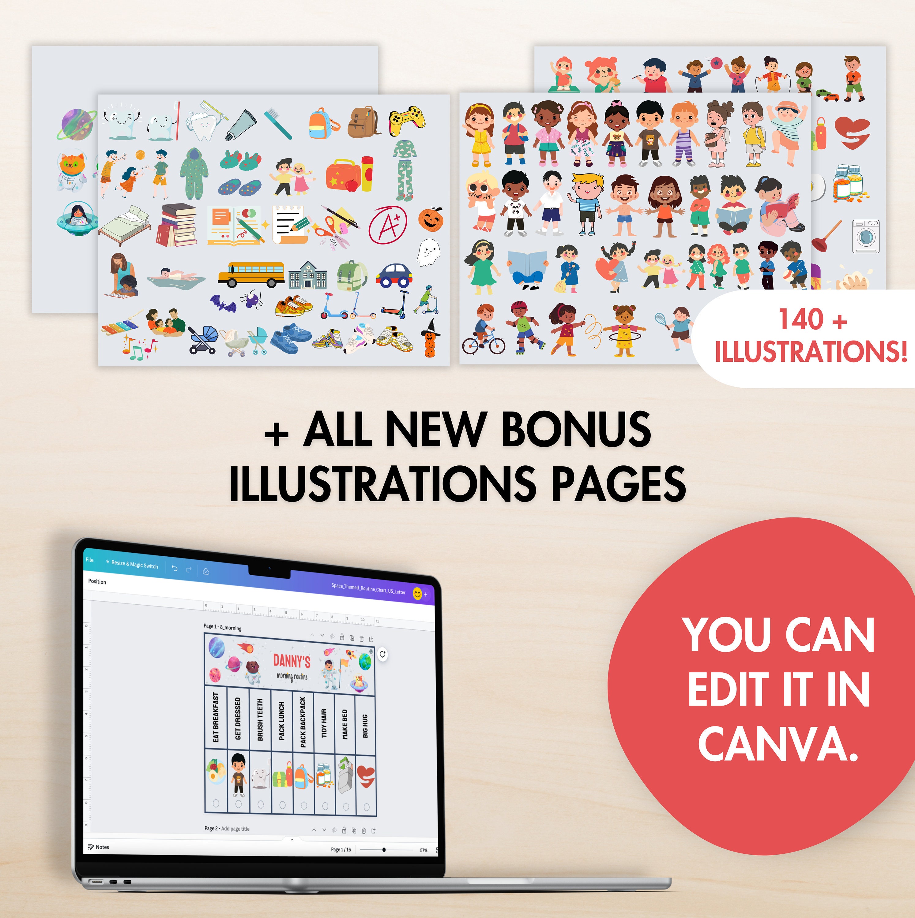 Kids Interactive Routine Chart Bundle Printable Space Themed Flip Chart ...