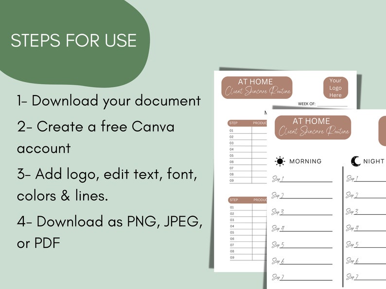 Editable Client Skincare Routine • Printable/digital • Esthetician ...