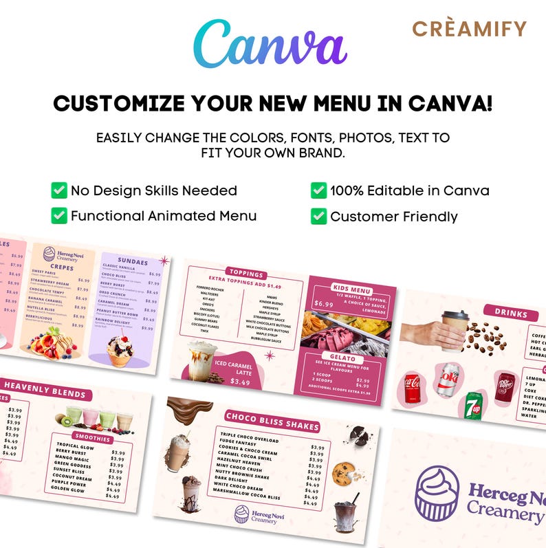 Dessert TV Menu Board: Ice Cream, Waffle, Crepe Design (canva Template ...