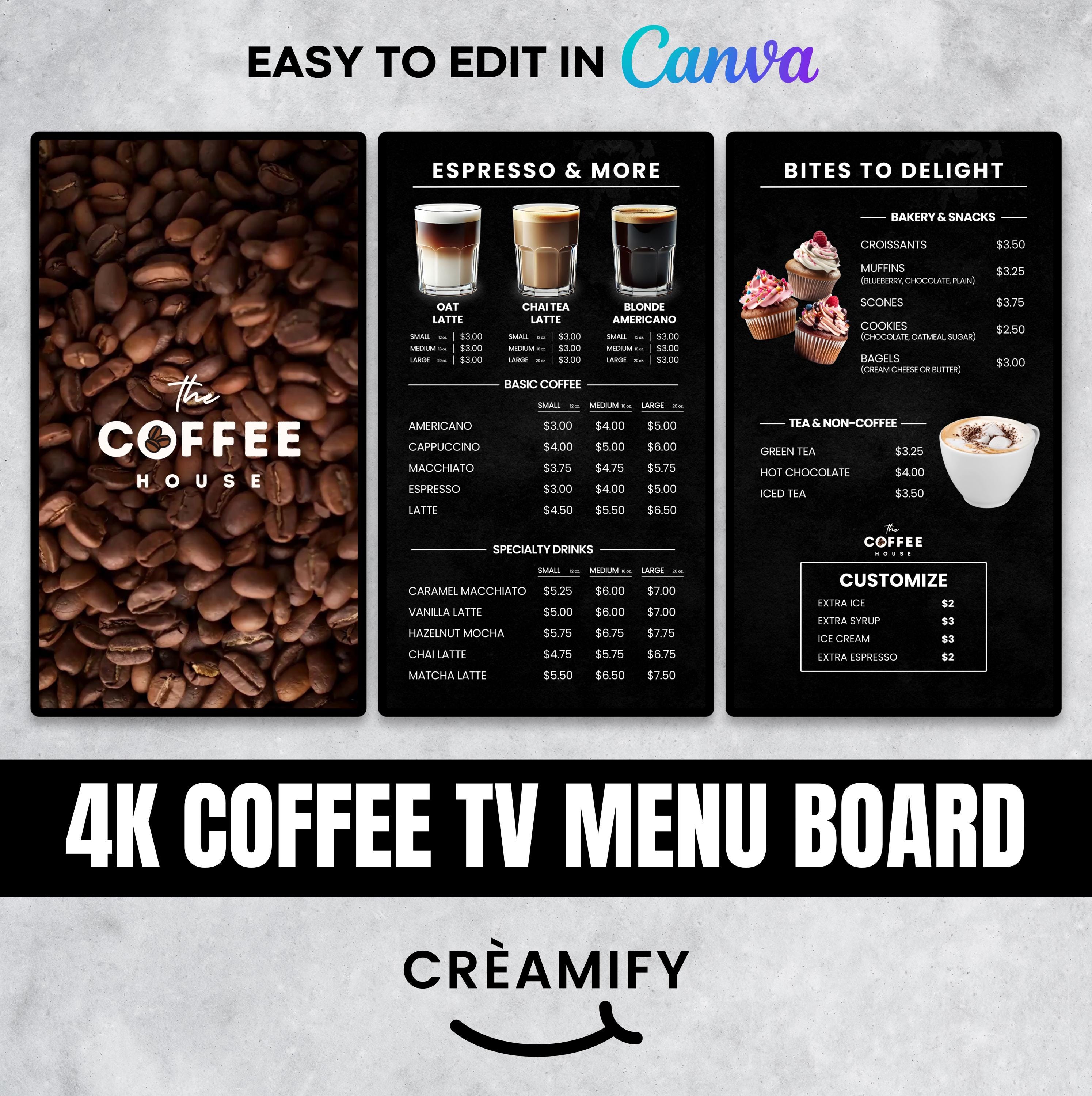 Modern Vertical Coffee Shop TV Menu | Editable Digital Animated Menu ...