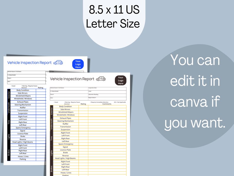 Vehicle Inspection Report Form Printable PDF Multi-point - Etsy
