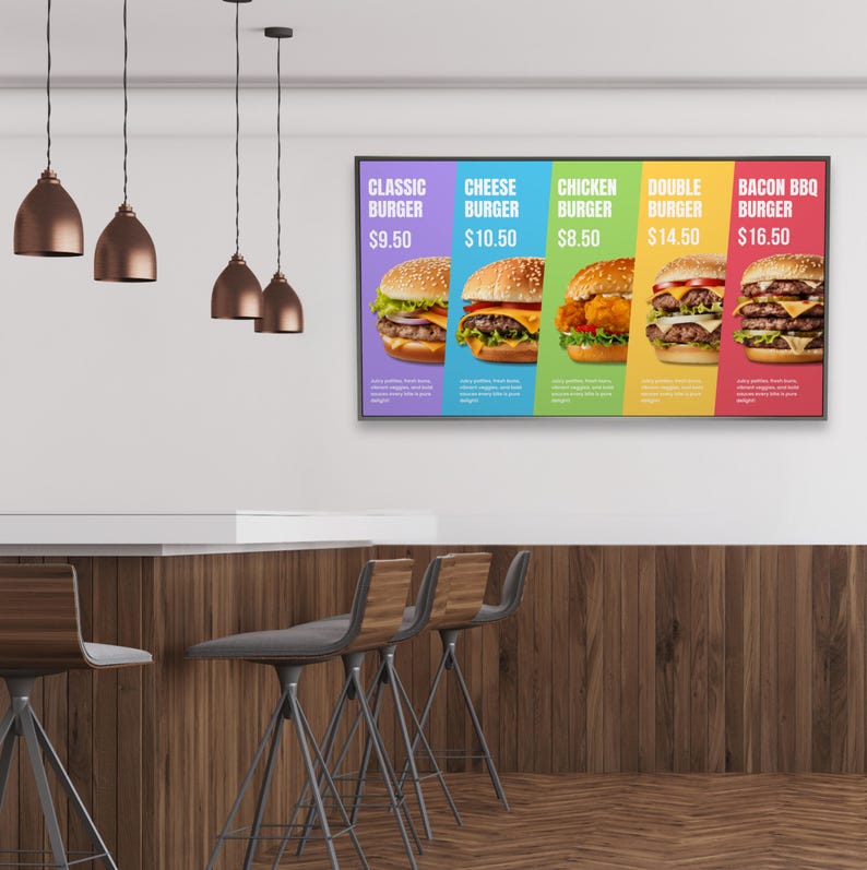 Animated 4K Burger Restaurant TV Menu Board: Editable Canva Design - Etsy