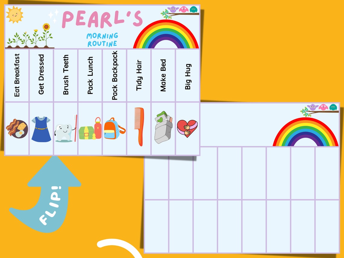 Kids & Toddlers Interactive Routine Chart Printable Rainbow Themed Flip ...
