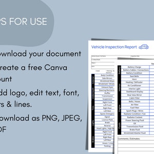 Vehicle Inspection Report Form: Printable Checklist (PDF Digital ...