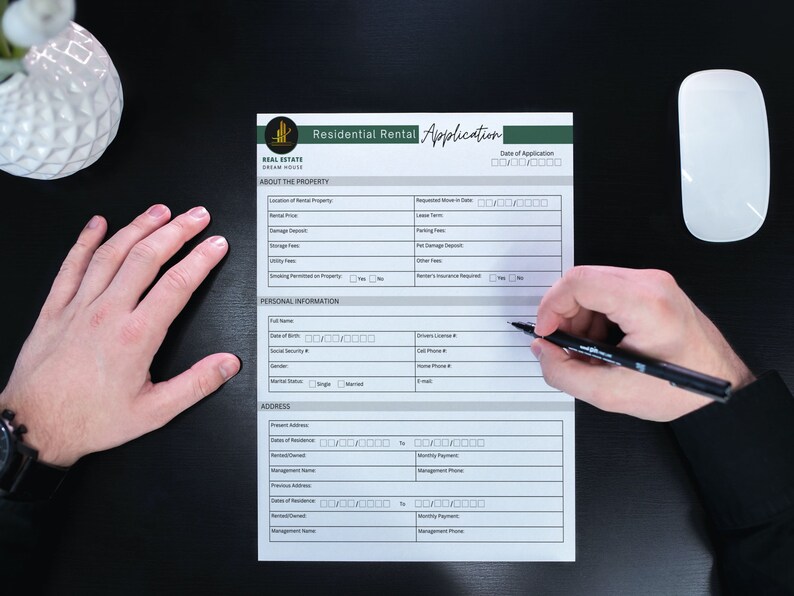 Editable Residential Rental Application Form Template • Printable PDF ...