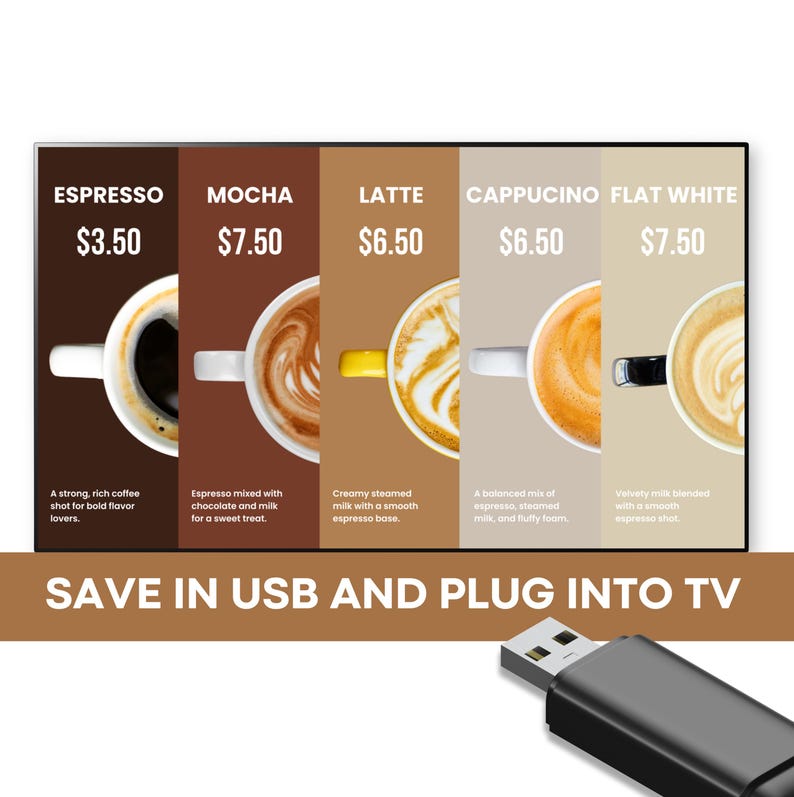 Animated Coffee Shop Menu Board | Cafe TV Signage Template (canva ...