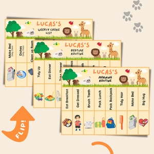 Kids & Toddlers Interactive Routine Chart • Printable Animals Themed ...