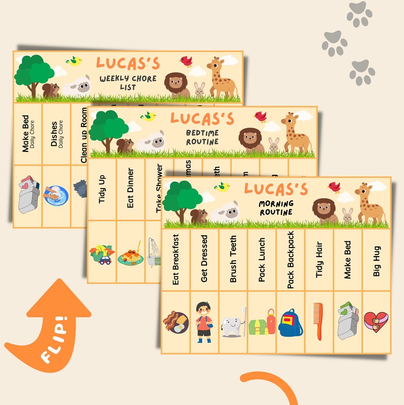 Animals Kids Routine Chart: Customizable Morning Checklist (digital ...
