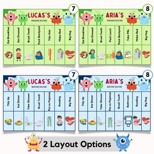 Interactive Morning & Bedtime Routine Chart Bundle • Printable Cute ...