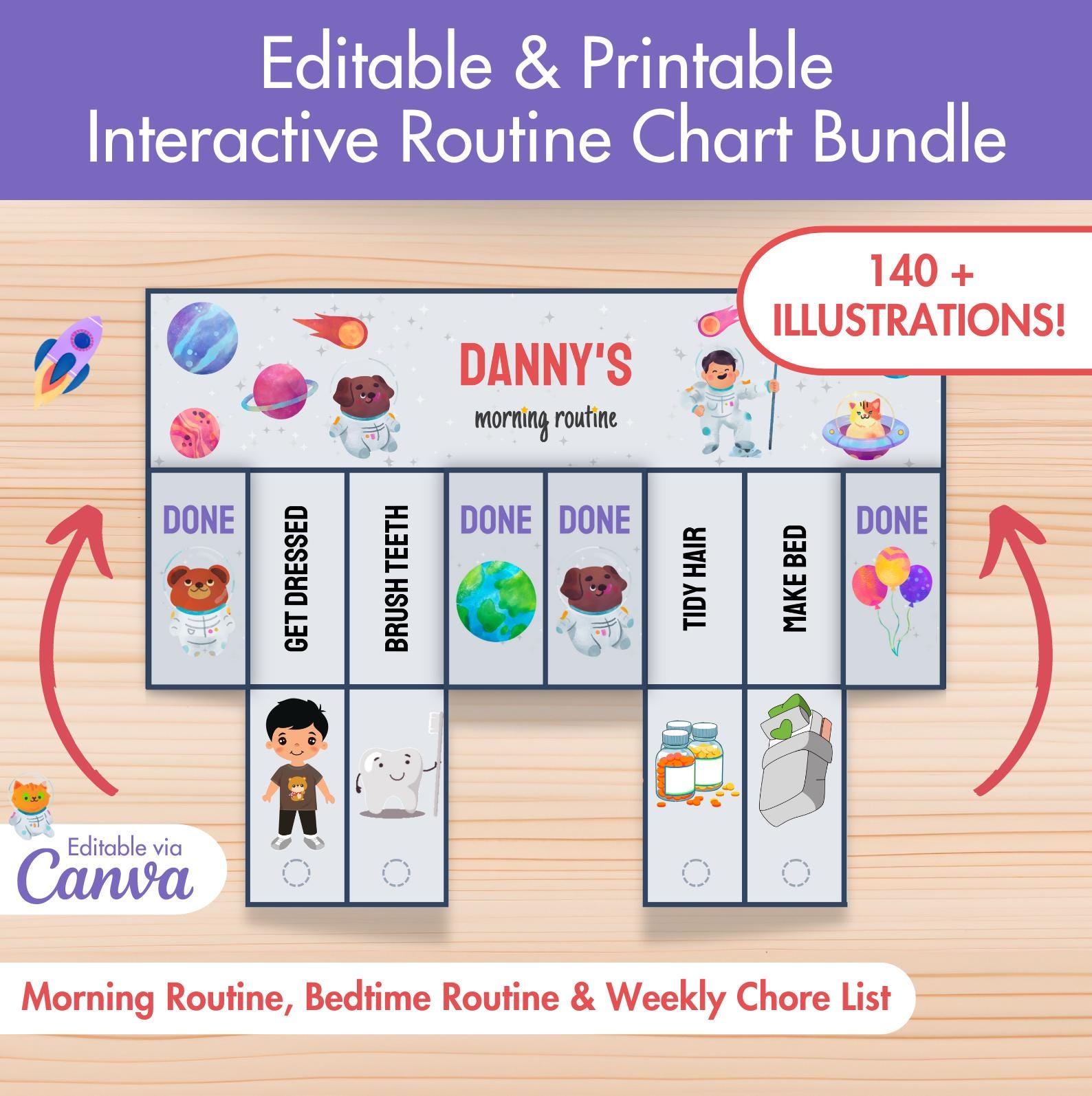 Kids Interactive Routine Chart Bundle • Printable Space Themed Flip ...