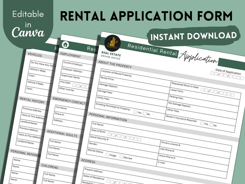 Editable Residential Rental Application Form Template • Printable PDF ...