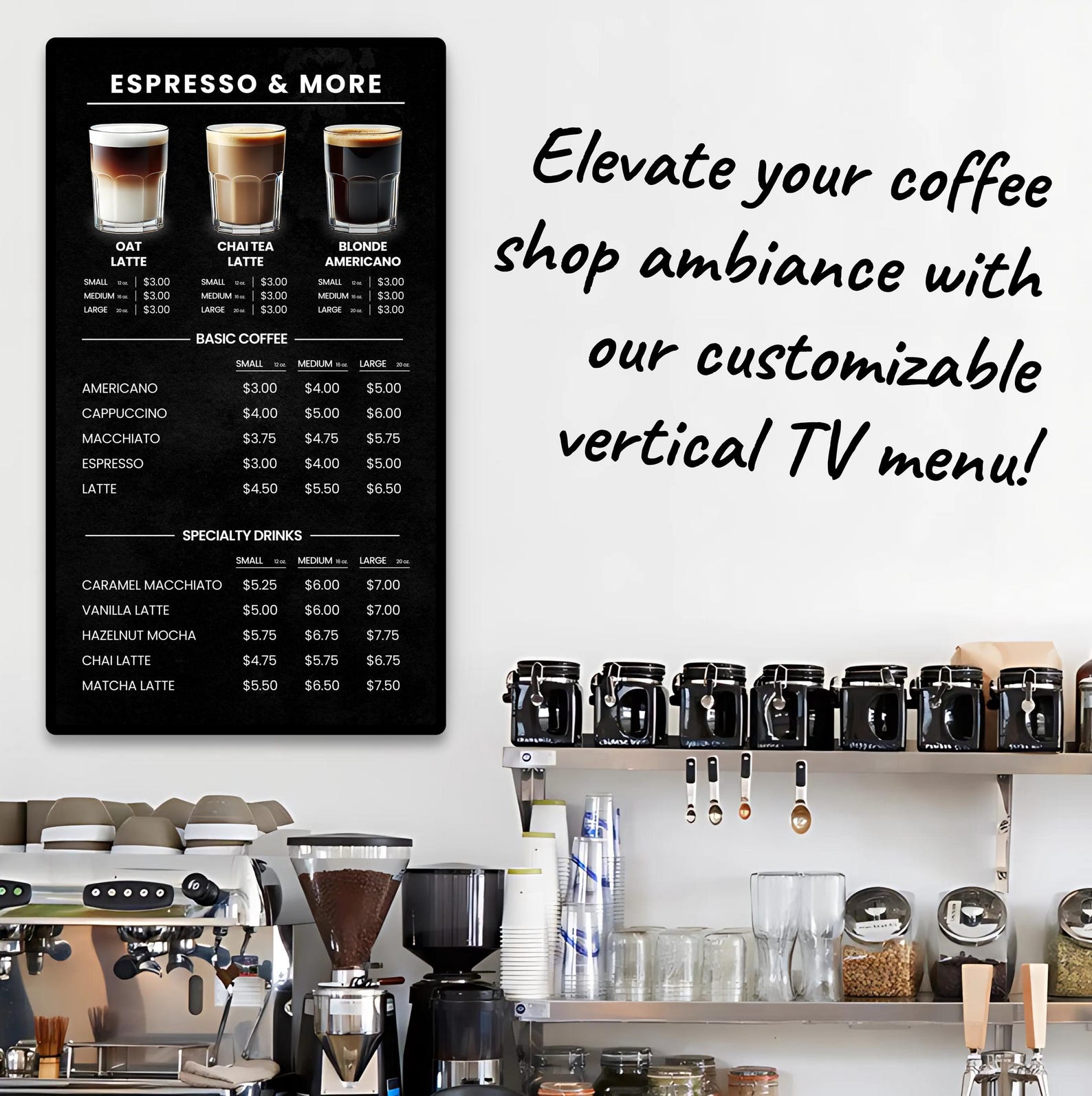 Modern Vertical Coffee Shop TV Menu | Editable Digital Animated Menu ...