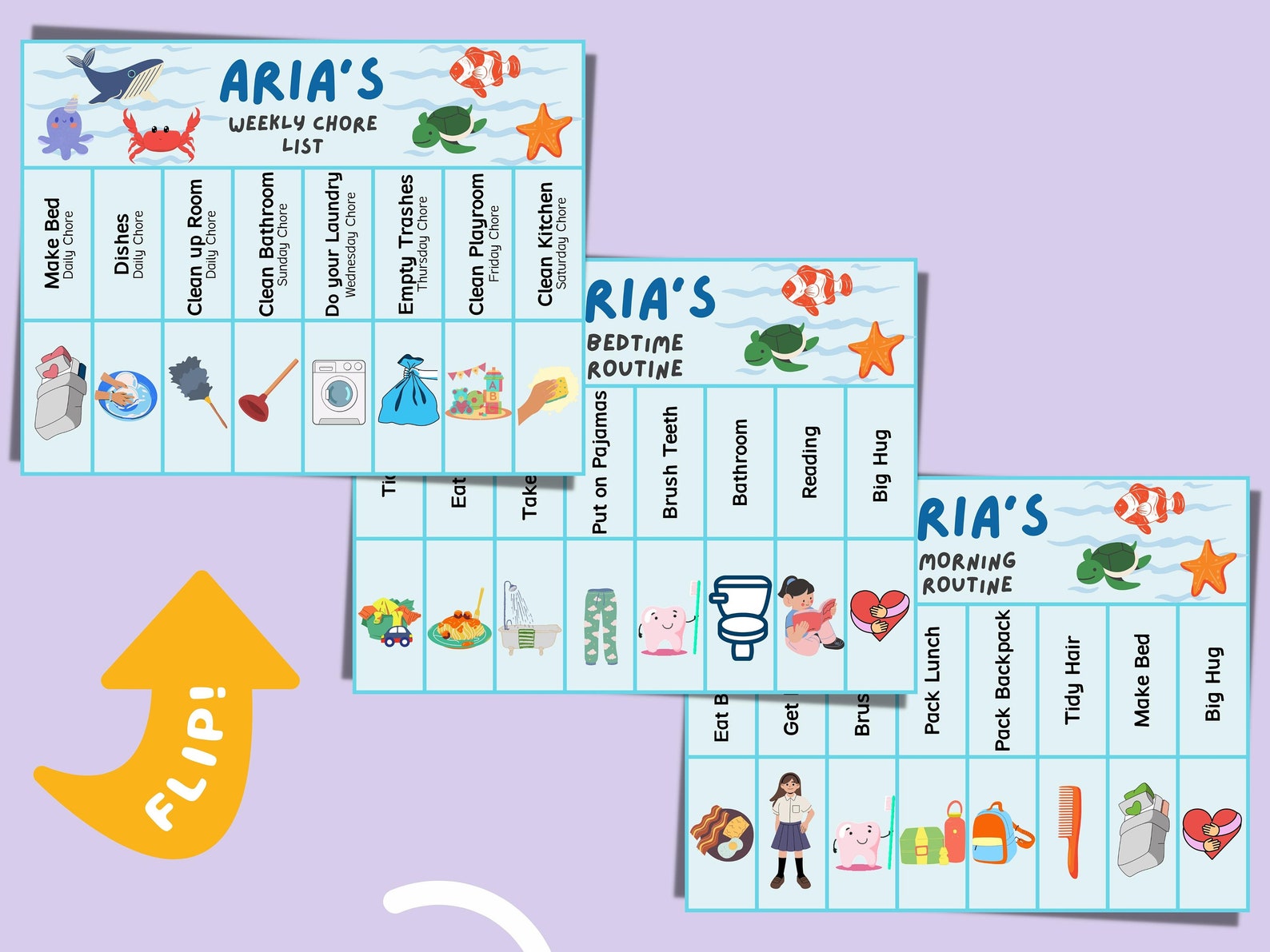 Foldable Interactive Routine Chart Bundle • Printable Ocean Themed Flip ...