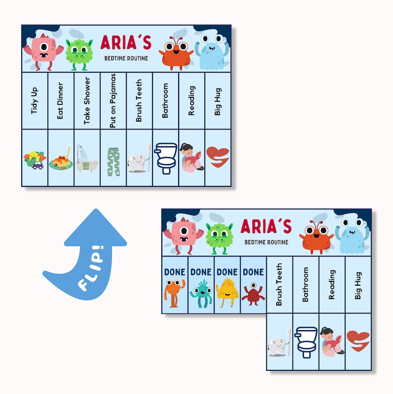 Interactive Morning & Bedtime Routine Chart Bundle Printable Cute ...