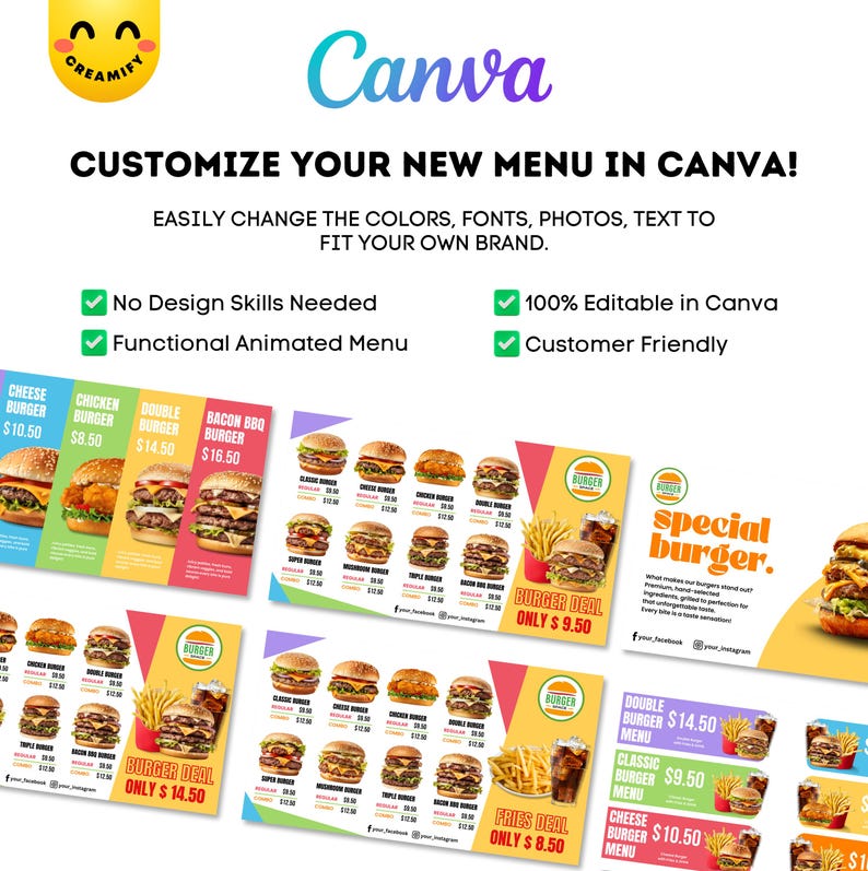 Animated Burger Restaurant TV Menu Board | 4K Canva Template (digital ...