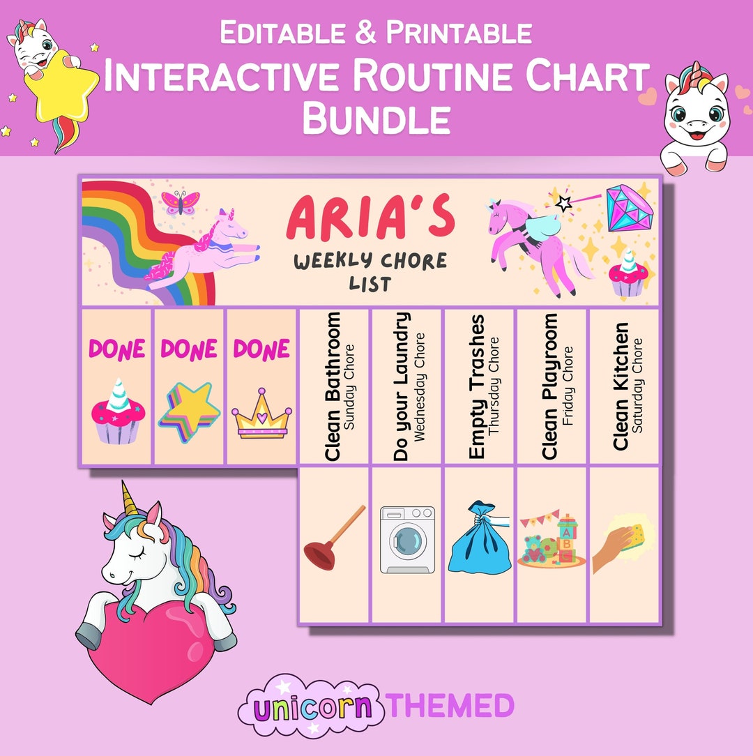 Interactive Routine Chart Bundle, Printable Unicorn Themed Flip Chart ...