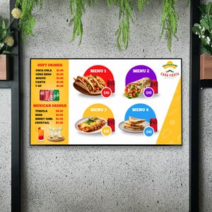 Mexican Restaurant Menu Board Template: Animated TV Screen (digital ...