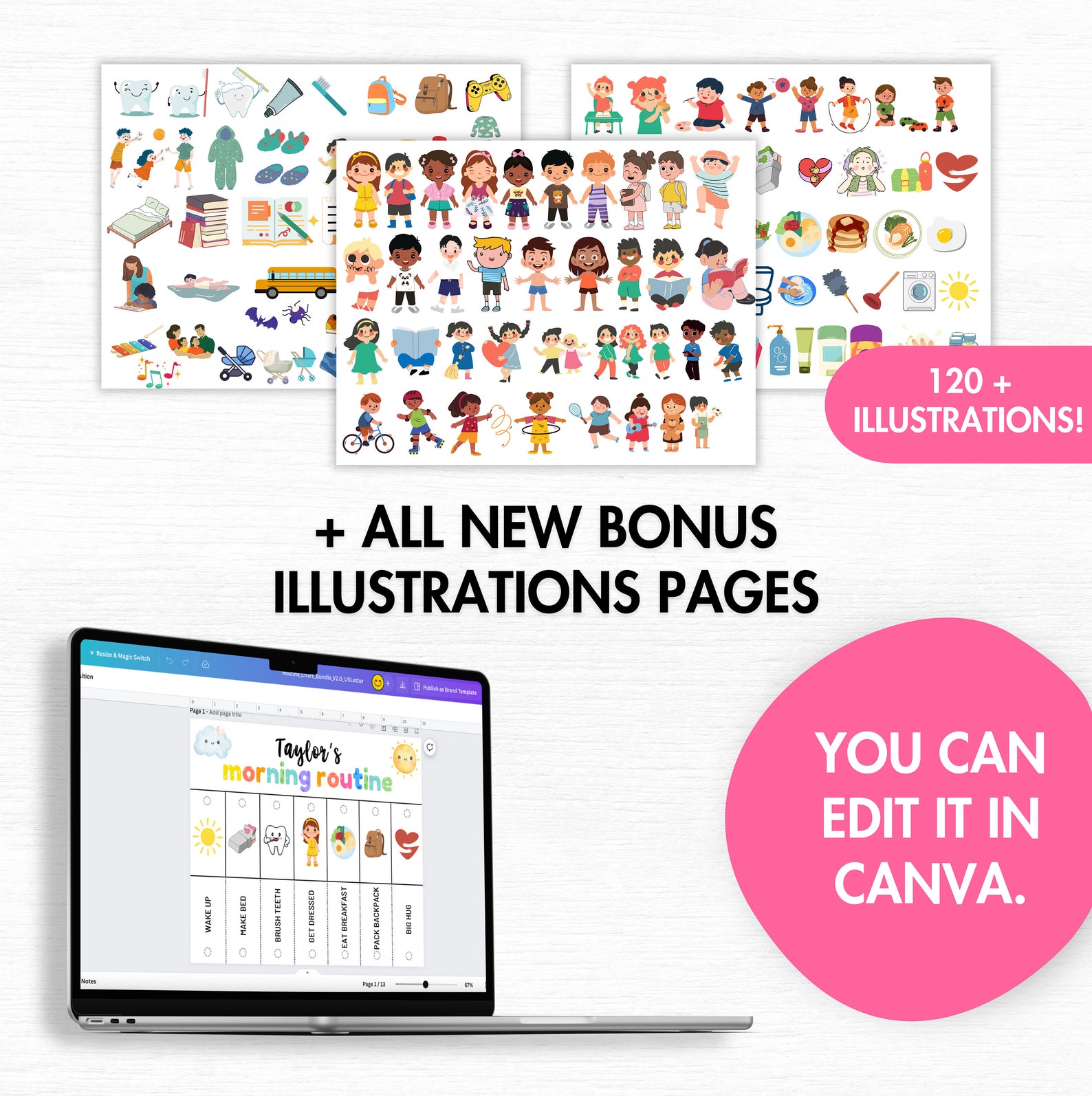 Editable Kids Routine Flip Chart: Morning & Bedtime Visuals (canva ...