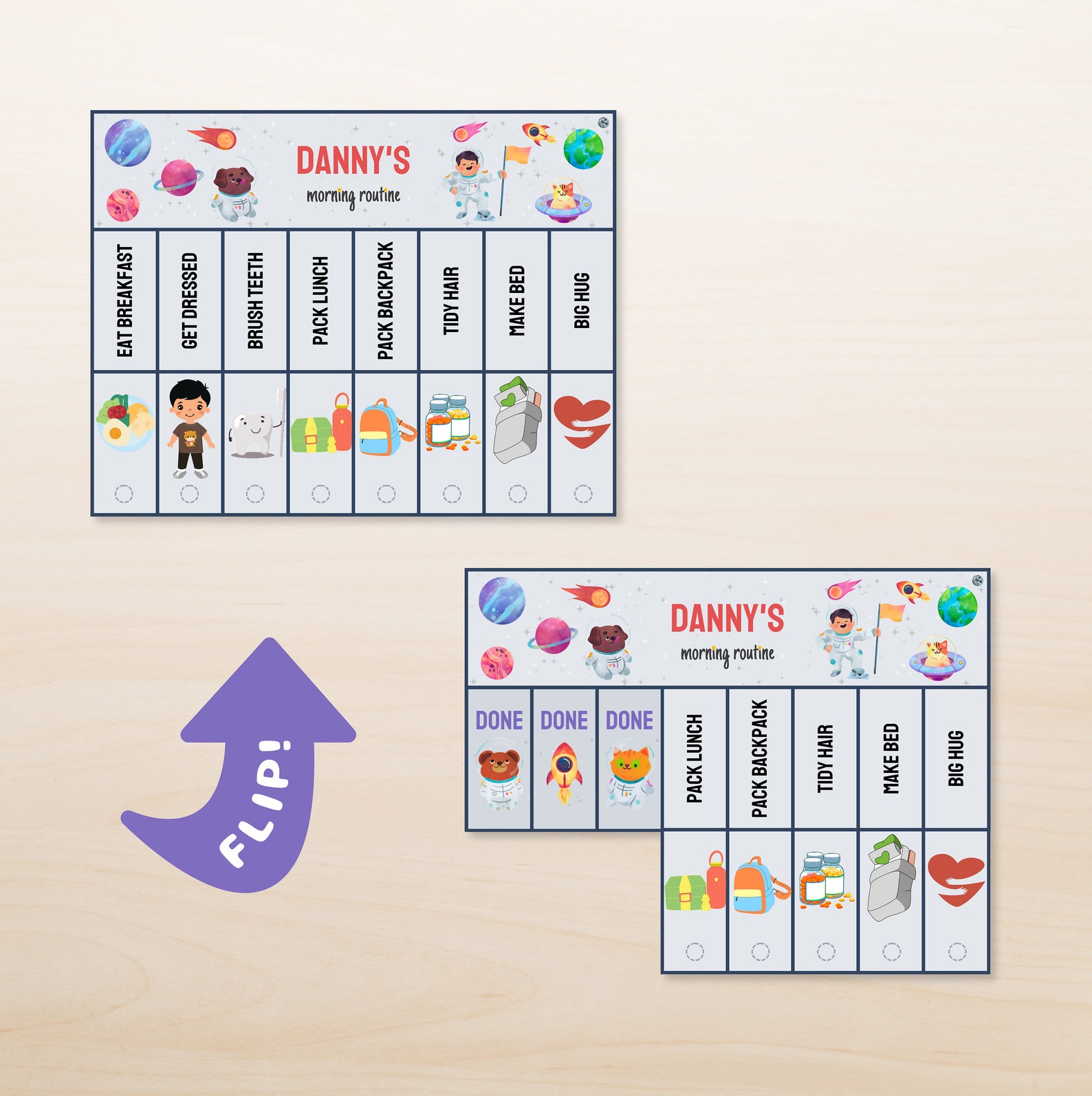 Kids Interactive Routine Chart Bundle • Printable Space Themed Flip ...