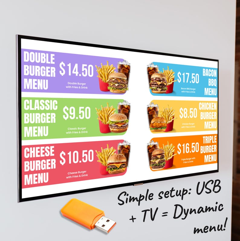Custom 4K TV Menu Board: Animated Restaurant & Cafe Design - Etsy