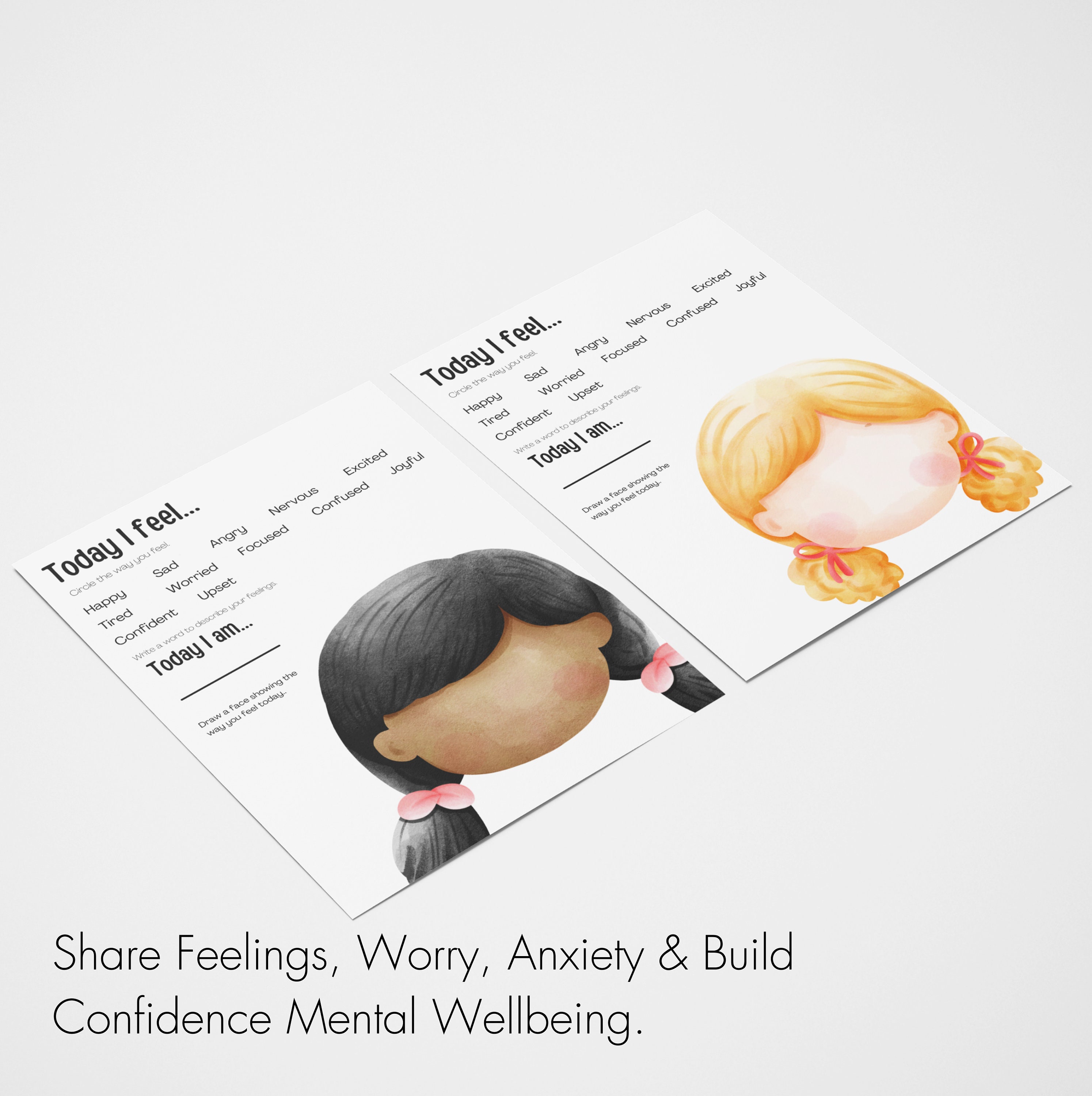 Printable Kids Emotions Explorer: Today I Feel Activity Bundle Girls ...