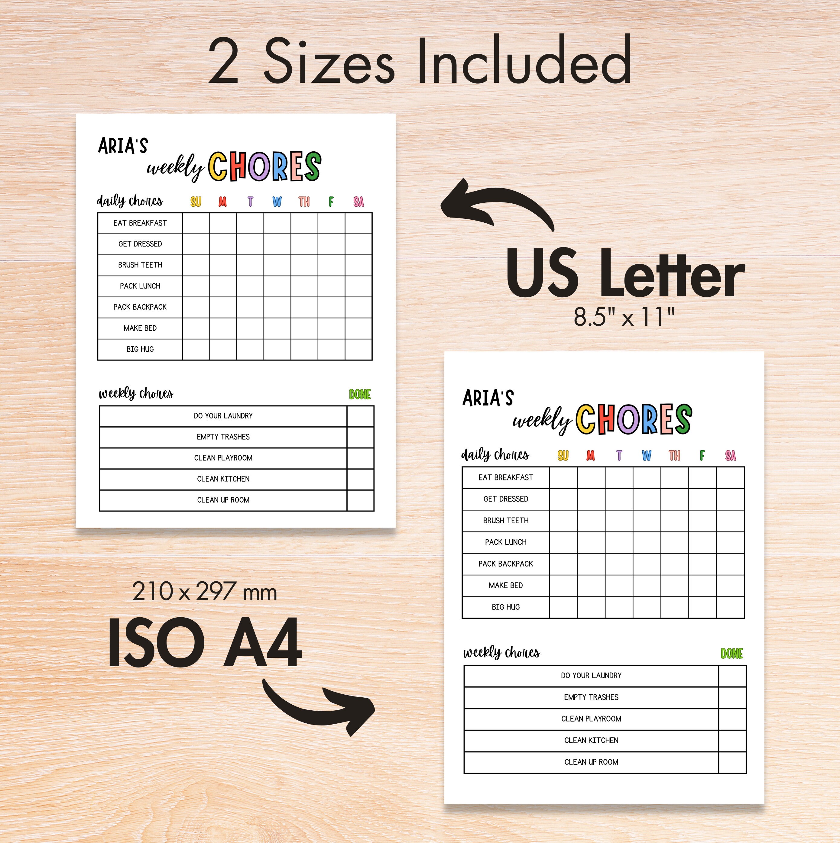 Weekly Chore Chart Printable and Editable Kids Responsibility Chart ...