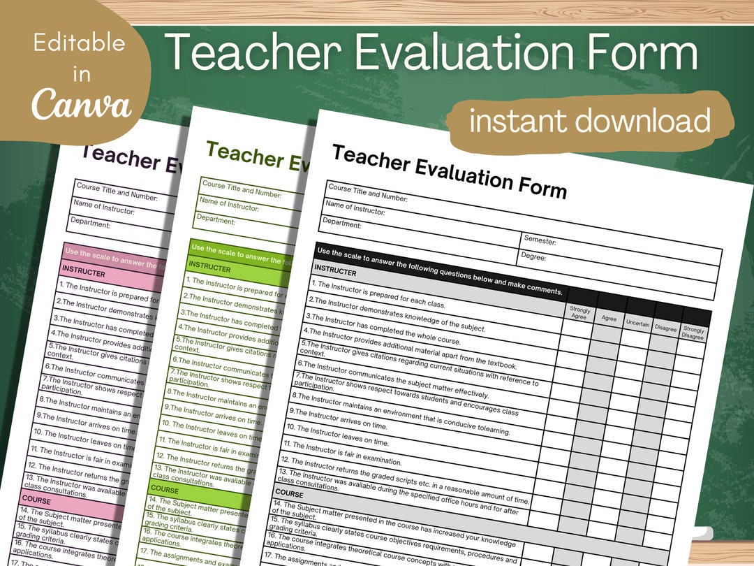 Teacher Evaluation Form • Performance Review • Printable PDF ...
