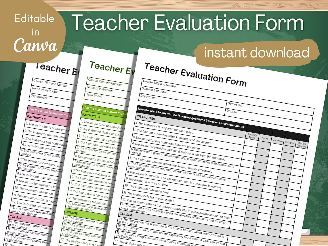 Teacher Evaluation Form Performance Review Printable PDF & Customizable ...
