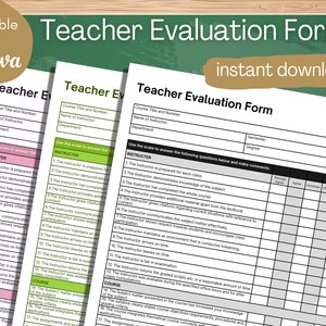 Teacher Evaluation Form • Performance Review • Printable PDF ...