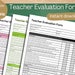 Teacher Evaluation Form Performance Review Printable PDF & Customizable ...