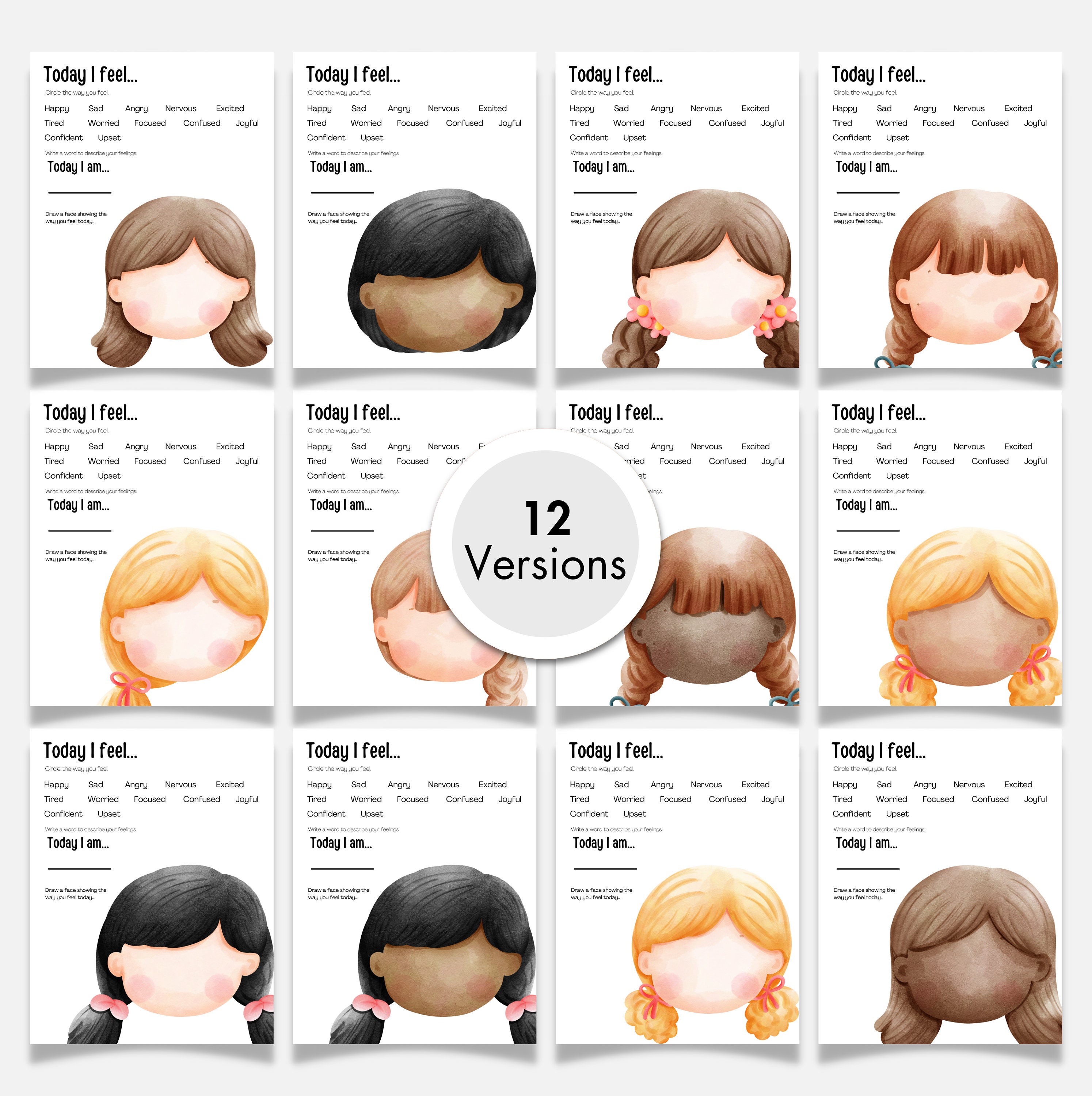 Printable Kids Emotions Explorer: Today I Feel Activity Bundle Girls ...
