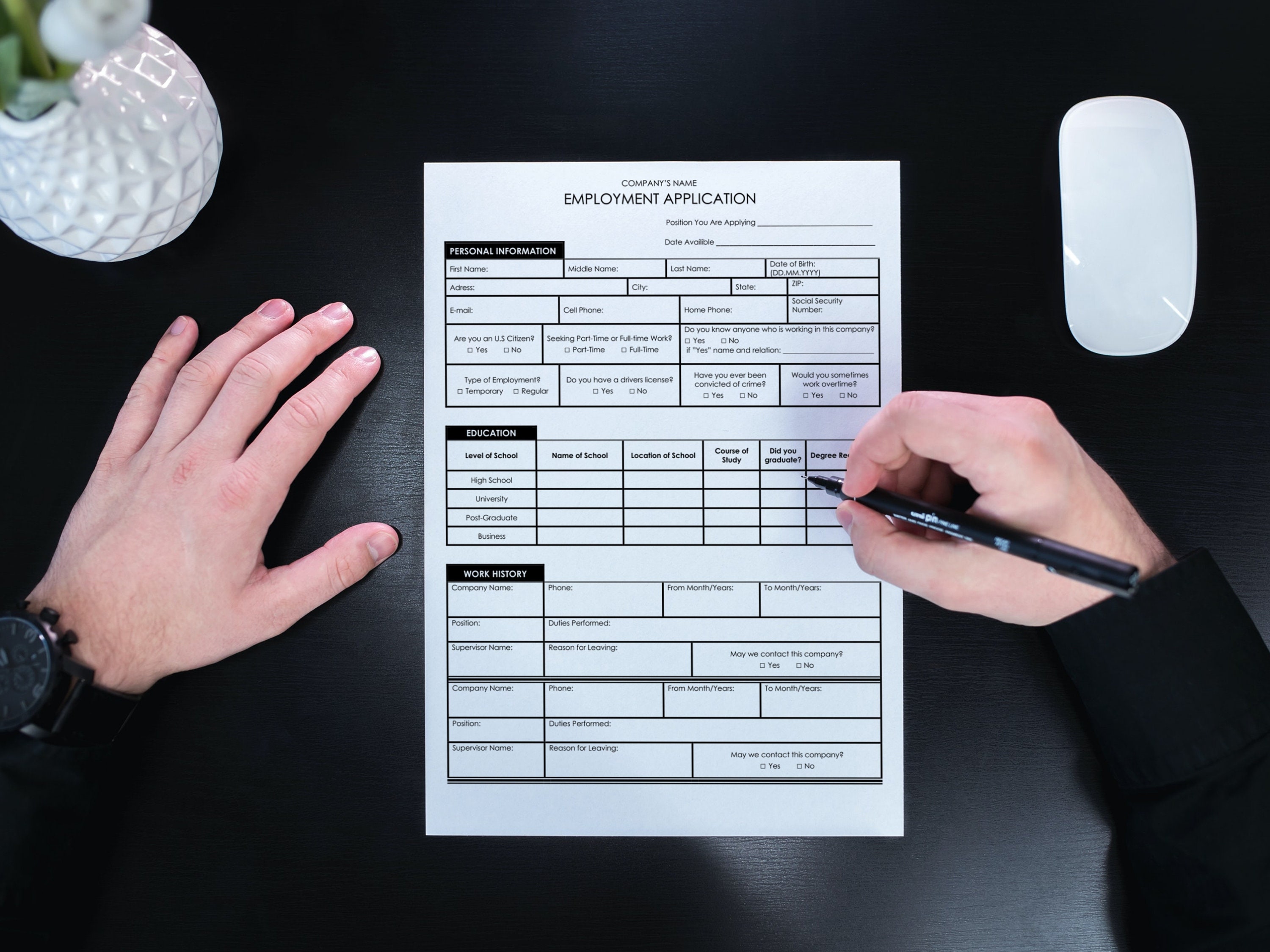 Editable Employment Application Form: Printable PDF & MS Word Template ...
