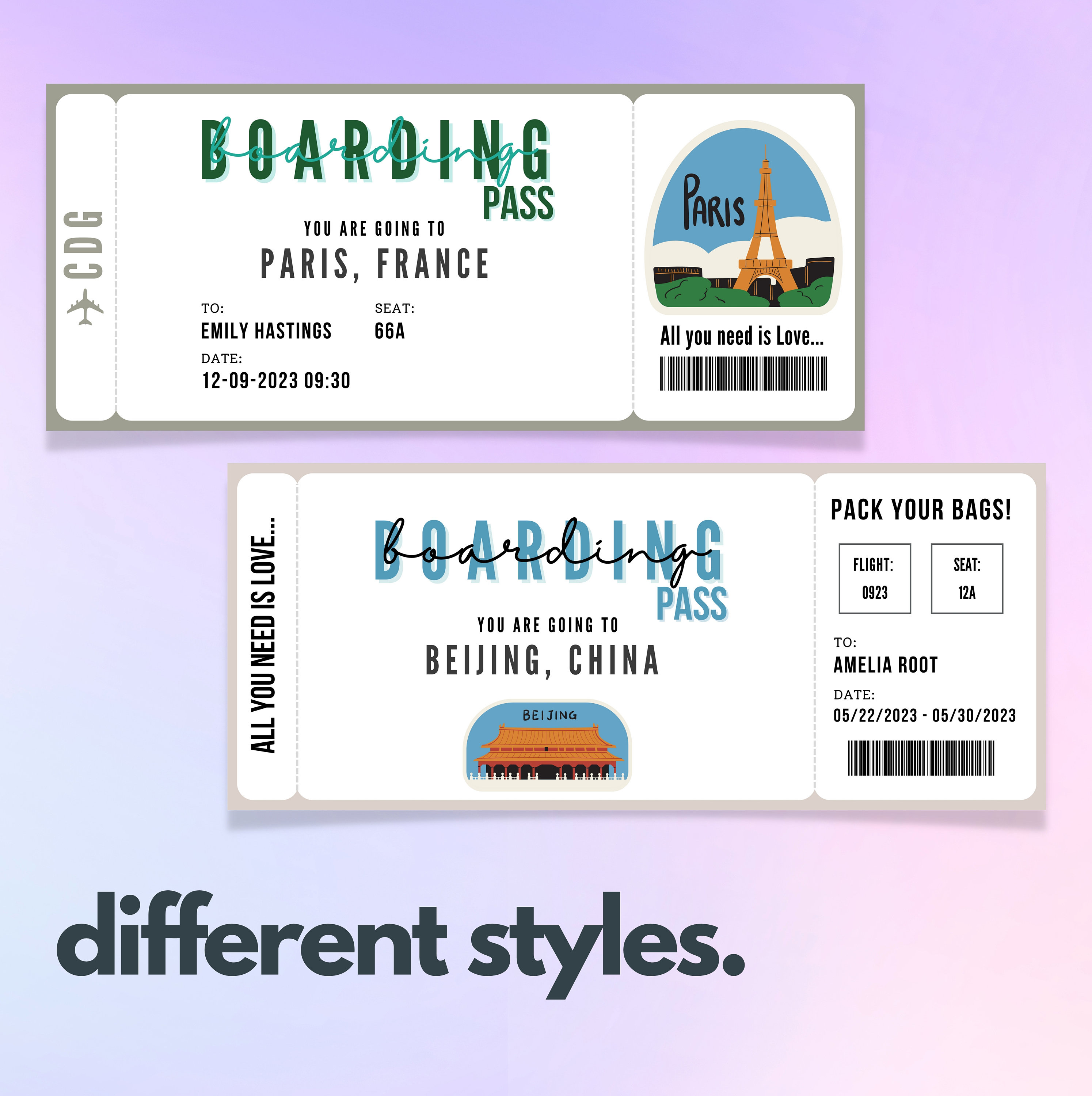 Customizable Boarding Pass Template | Editable Airline Ticket Design ...