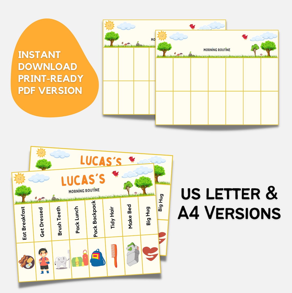 Morning Routine Charts Printable Routines Editable Checklist ...