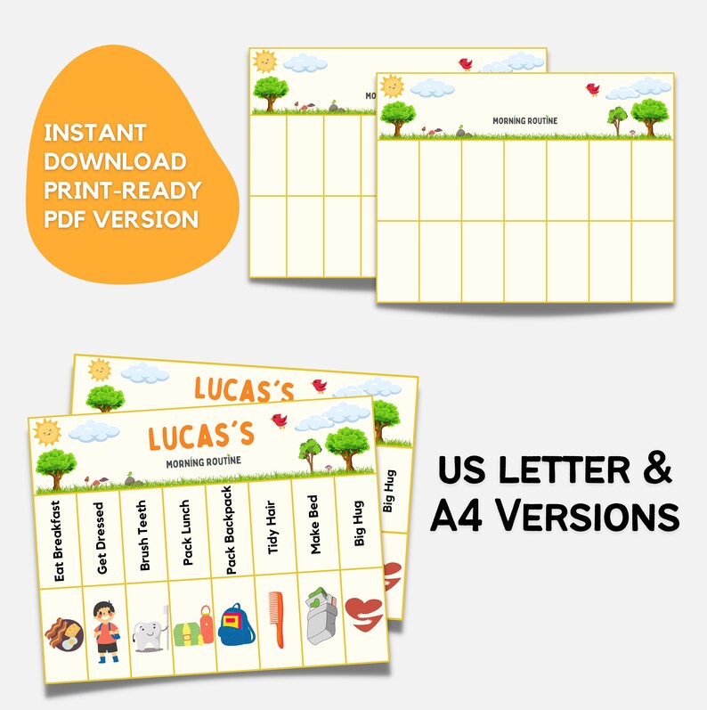 Morning Routine Charts • Printable Routines • Editable Checklist ...