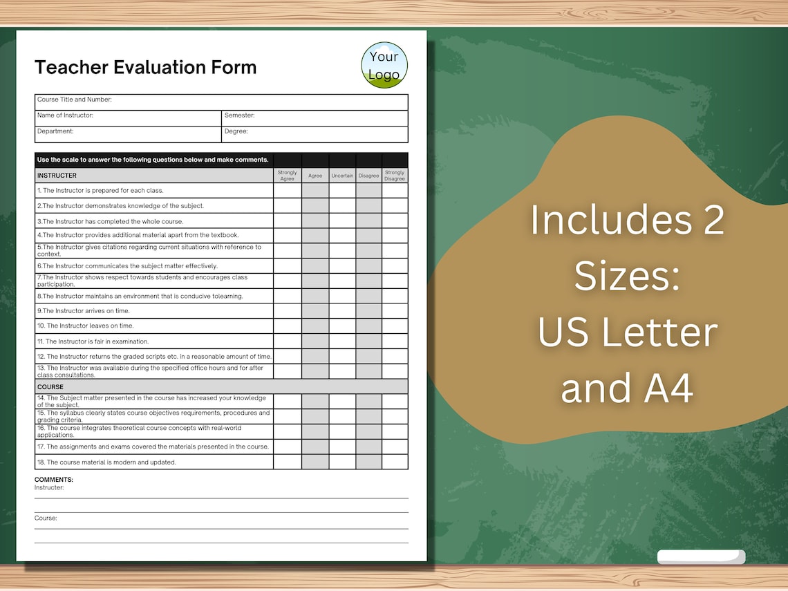 Teacher Evaluation Form Performance Review Printable PDF & Customizable ...