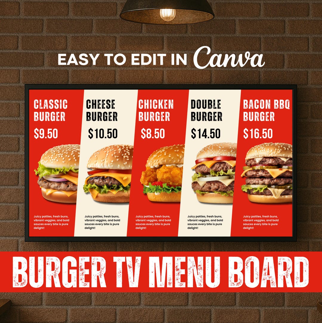 Digital Menu Board for Burger Shop | Fast Food Combo Meal Screen ...